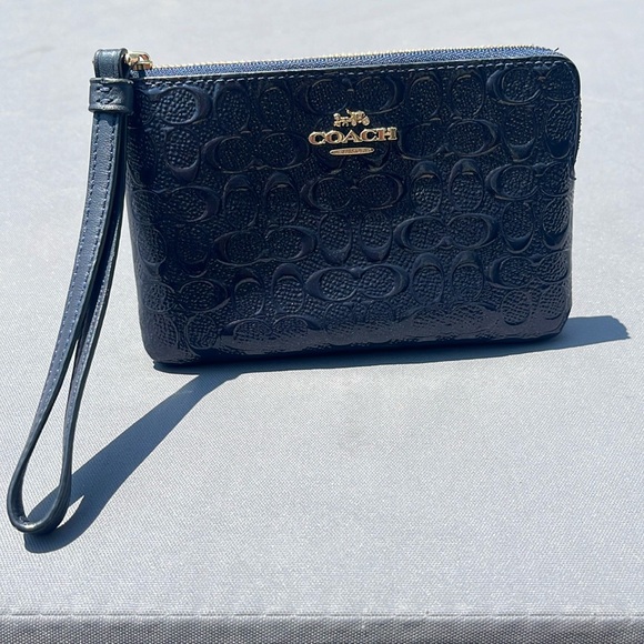 Coach | Bags | Coach Navy Blue Wristlet With Leather Strap In Great ...